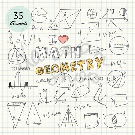 Hand Drawn Mathematics Geometry Clip Art Math Elements And Symbols Back To School Doodle