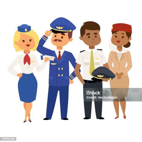 조종사와 스튜 어디 스 벡터 일러스트 레이 션 항공사 문자 비행기 직원 직원 공기 스튜 어디 스 승무원 사람 명령 고립 색상에 대한 스톡 벡터 아트 및 기타 이미지 Istock