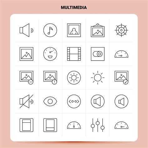 Outline 25 Multimedia Icon Set Vector Line Style Design Black Icons Set Linear Pictogram Pack