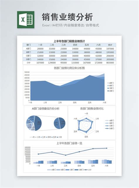 簡約淡藍銷售業績分析對比excel表格範本檔 Excel表格範例模板免費下載 Lovepik