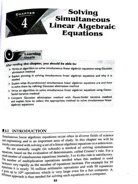 Simultaneous Linear Algebraic Equations Pdf Equations Numerical