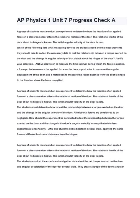 ap physics 1 unit 7 progress check a questions and answers 2024 a