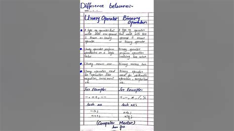 Difference Between Unary Operator And Binary Operator Operator Binary