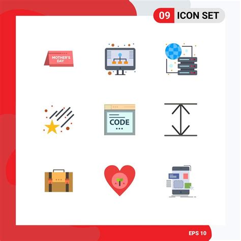 User Interface Pack Of 9 Basic Flat Colors Of Code Browser Connect Star Falling Editable Vector