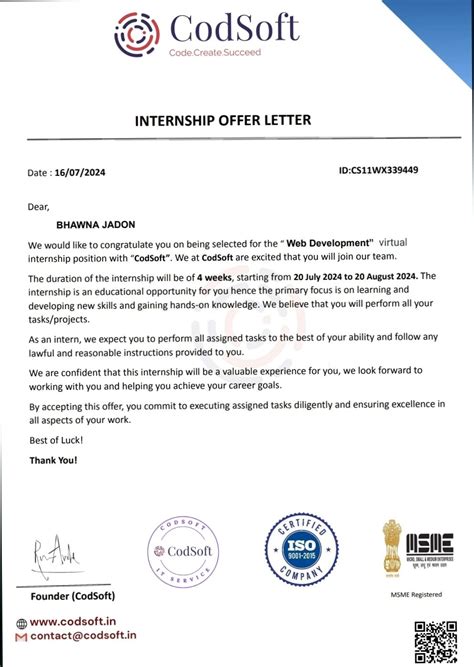 Bhawna Jadon On Linkedin Internship Webdevelopment Codsoft Careergrowth