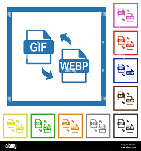  Webp File Conversion Flat Color Icons In Square Frames On White
