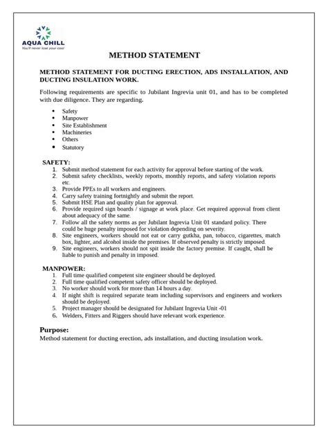Ducting Work Method Statement Pdf Building Insulation Duct Flow