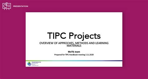 Tipc Projects Overview Of Approches Methods And Learning Materials
