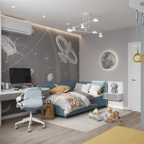 Детская для мальчика Комната в космическом стиле Интерьеры спальни Неоклассический интерьер