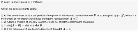 solved 1 point a and b are n x n matrices check the true