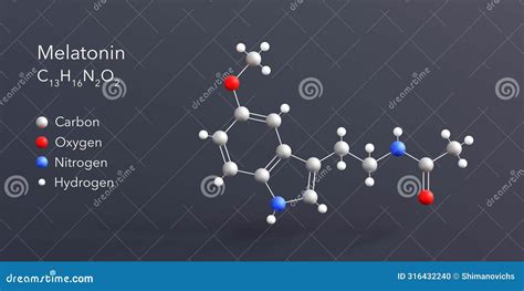 Melatonin Molecule 3d Rendering Flat Molecular Structure With Chemical