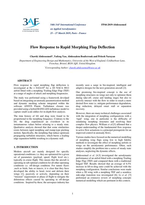 Pdf Flow Response To Rapid Morphing Flap Deflection