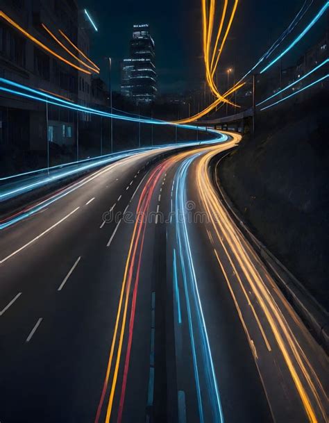 Dynamic Night Cene Of City Highway With Vibrant Vehicle Light Trails Generative Ai Stock