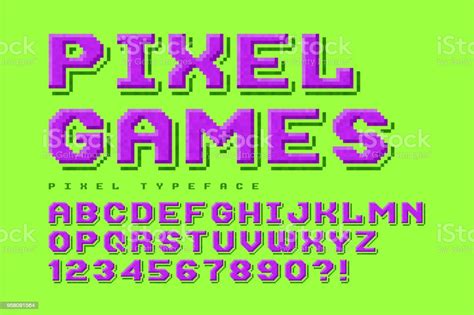 픽셀 벡터 글꼴 디자인 8 비트 게임에서 같은 양식에 일치 시키는 2차 도형에 대한 스톡 벡터 아트 및 기타 이미지 2차 도형 3차원 형태 Brand Name