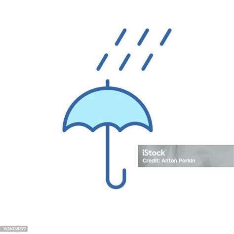 우산 라인 아이콘입니다 비 개념 색상 선형 픽토그램 비로부터 우산 보호 개요 아이콘 편집 가능한 스트로크 격리된 벡터 일러스트 레이 션 경호에 대한 스톡 벡터 아트 및 기타