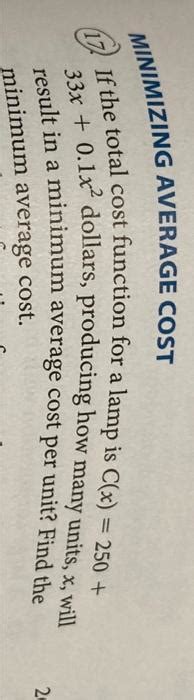 Solved MINIMIZING AVERAGE COST If The Total Cost Function Chegg
