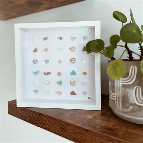 Coastal Shadow Box Sea Glass And Shell Wall Art Beach Decor Ocean