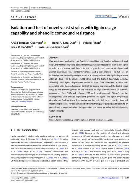 Pdf Isolation And Test Of Novel Yeast Strains With Lignin Usage