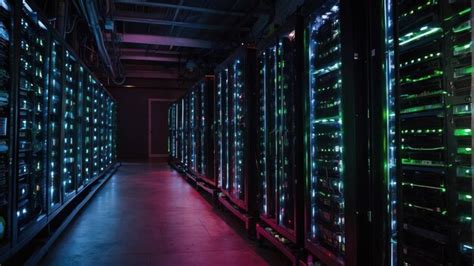 Premium Photo Modern Data Center With Rows Of Illuminated Server Racks