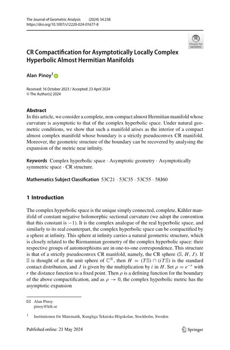 Pdf Cr Compactification For Asymptotically Locally Complex Hyperbolic Almost Hermitian Manifolds