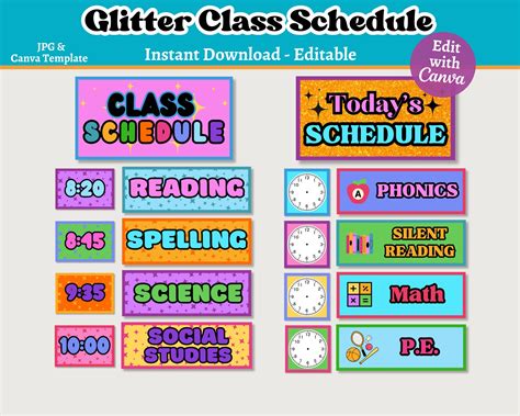 Classroom Schedule Display Printable And Editable Class Schedule