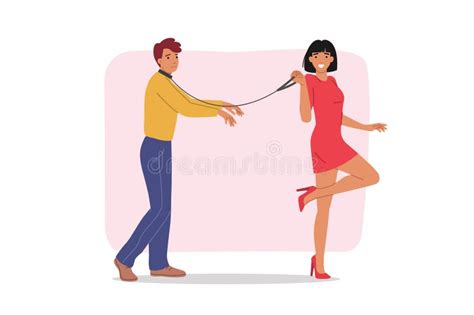 Toxic Relationship Between Man And Woman Leading Boyfriend On Leash