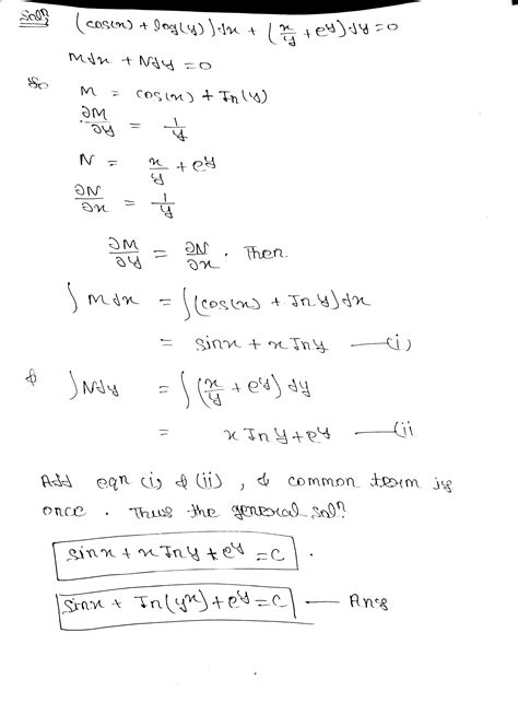 Solved 13 Find The General Solution Of The Ode Cosx Iny Dx