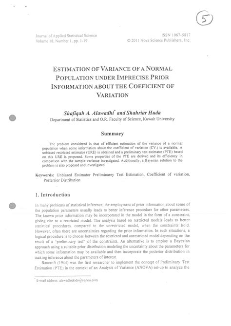 Pdf Estimation Of Variance Of A Normal Population Under Imprecise Prior Information About The