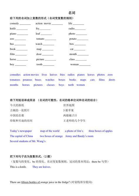 2023年中考英语语法名词专项练习（含答案） 21世纪教育网