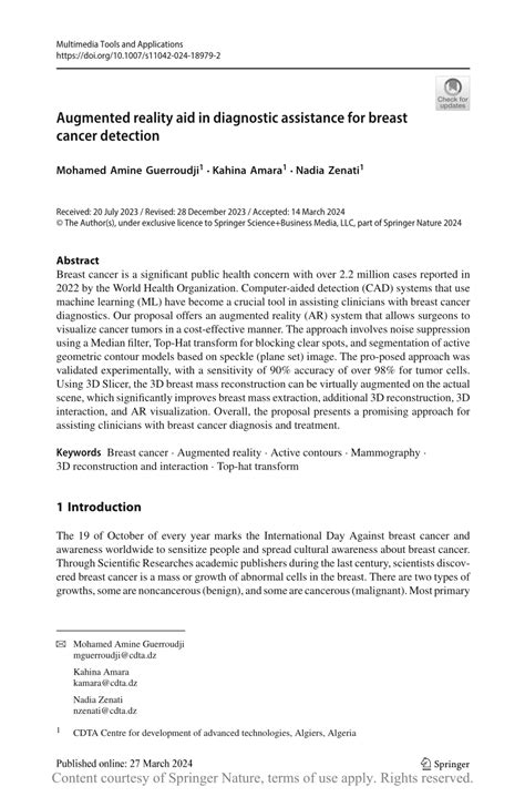 Augmented Reality Aid In Diagnostic Assistance For Breast Cancer