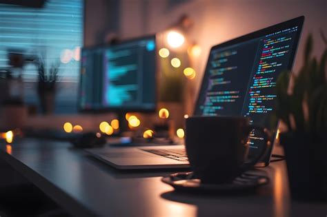 Premium Photo Laptop On The Table With Opened Code Editor Programming