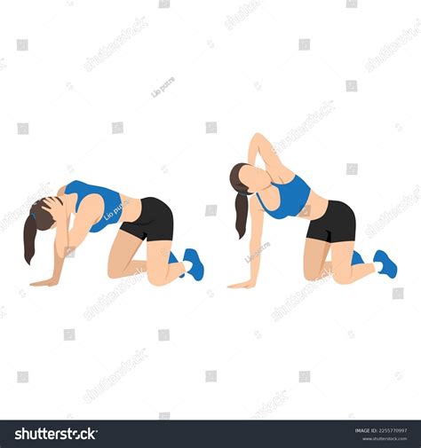 Woman Doing Exercise Thoracic Rotation Pose Stock Vector Royalty Free