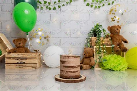 بک دراپ تولد دو سالگی تم خرسی و بادکنک کد 272 عکس گراف