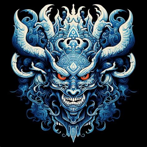 Premium Photo Blue And White Devil Head Tshirt Design