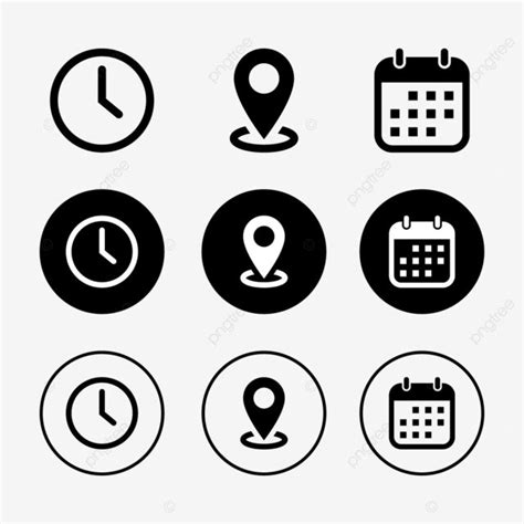 Time Address And Date Icon Vector Elements For Events