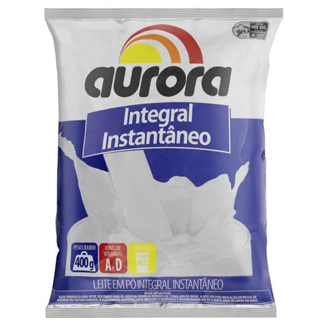 Leite Em Pó Instantâneo Integral Aurora Pacote 400g Rede Super Líder