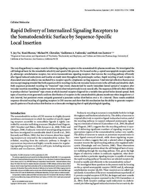Pdf Rapid Delivery Of Internalized Signaling Receptors To The Somatodendritic Surface By