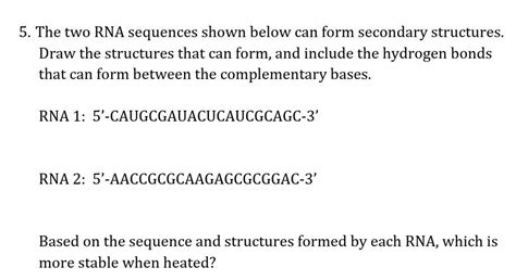 Solved 5 The Two Rna Sequences Shown Below Can Form