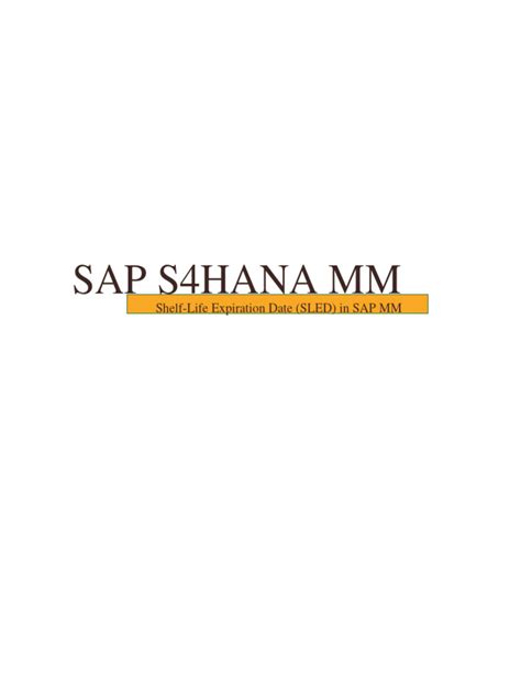 Shelf Life Expiration Date Sled In Sap Mm Pdf Shelf Life