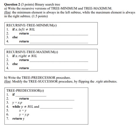 Solved Question Points Binary Search Tree A Write The Chegg