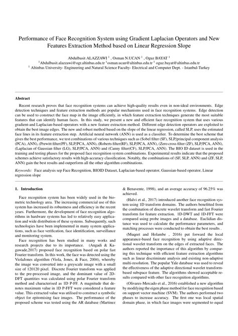 Pdf Performance Of Face Recognition System Using Gradient Laplacian Operators And New Features