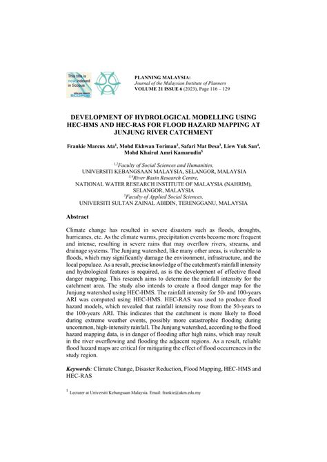 Pdf Development Of Hydrological Modelling Using Hec Hms And Hec Ras