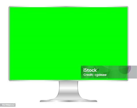 평면 모니터 녹색 화면 컴퓨터 Pc 디스플레이 디지털 와이드 스크린과 슬림 모니터 현대 Lcd의 아이콘 기호 3d 현대 화면 모의 전체 화면 데스크톱 빈 고립 된 흰색 배경