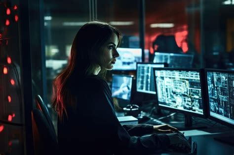 Premium Photo A Woman Sitting In Front Of A Computer Monitor Using Technology For Work Or Leisure
