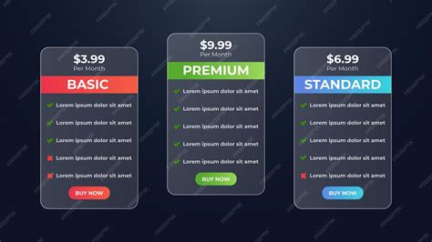 Premium Vector Modern Glass Morphism Web Pricing Table Comparison Infographic Chart Ui Design