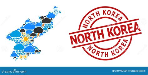 Climate Pattern Map Of North Korea And Textured Badge Stock Vector