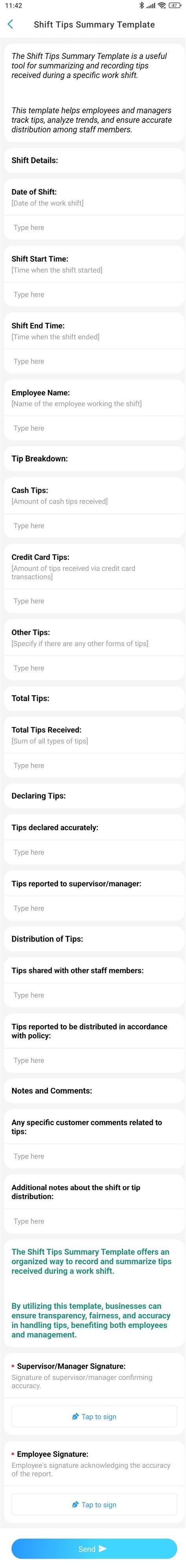 Shift Tips Summary Template 1 Restaurant Management App
