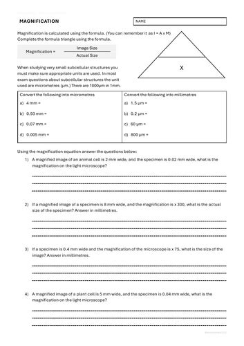 B1 Magnification Microscopes Worksheet Pack Teaching Resources