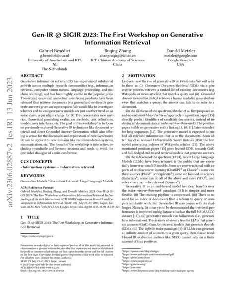 Gen Ir Sigir 2023 The First Workshop On Generative Information Retrieval Deepai