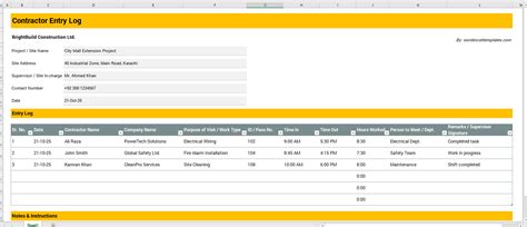 Contractor Entry Log Template For Excel Download File